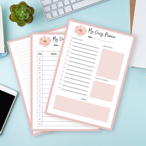 Pink Rose Daily Planner Printable, Printable A4 Daily Planner, Agenda ...