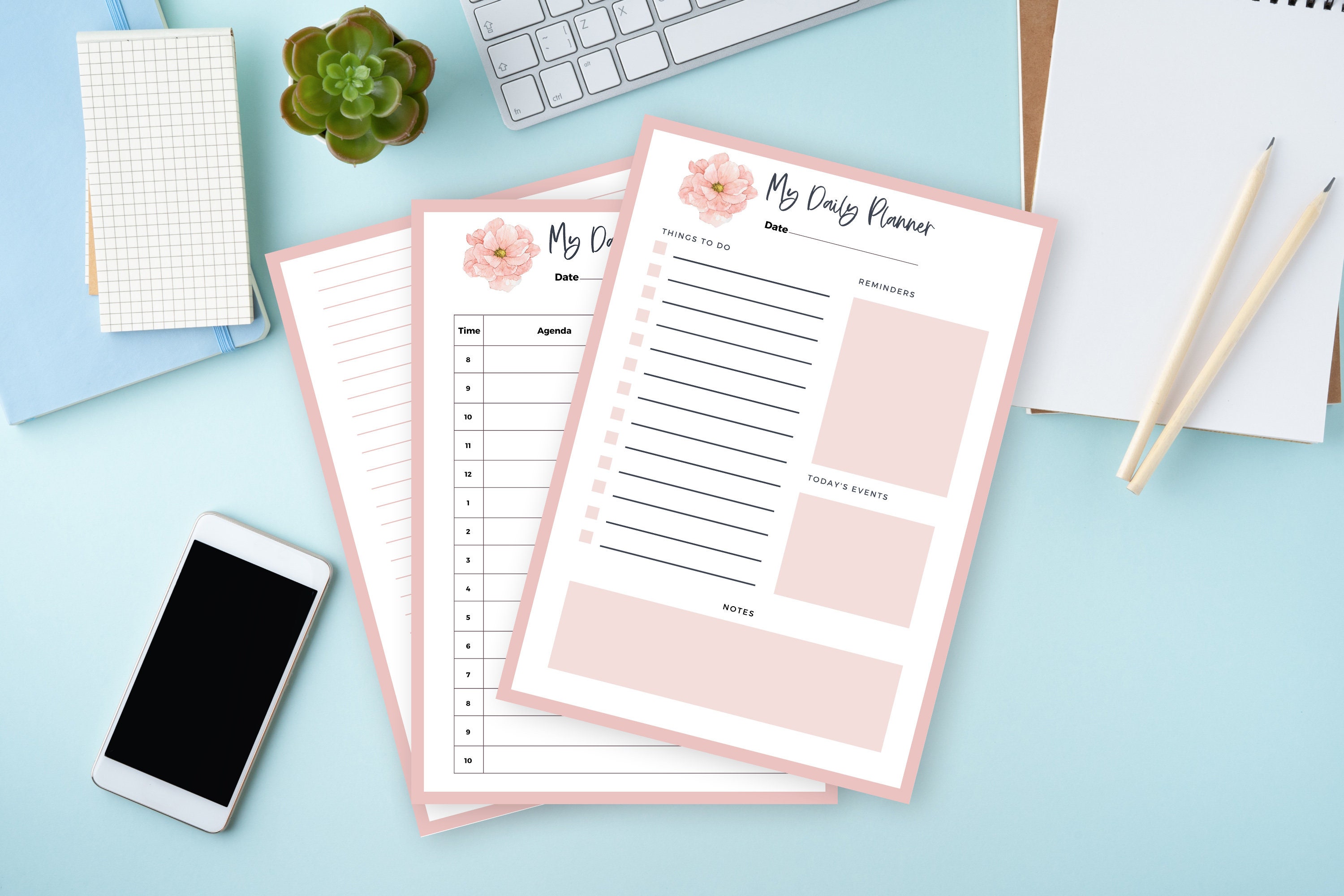 Pink Rose Daily Planner Printable, Printable A4 Daily Planner, Agenda ...