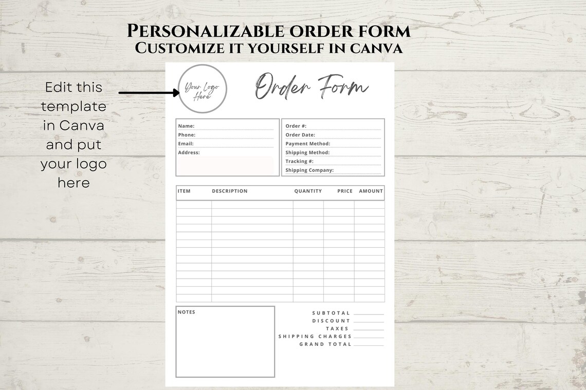 Simple Order Form. Custom Order Form Template for Canva. Printable ...