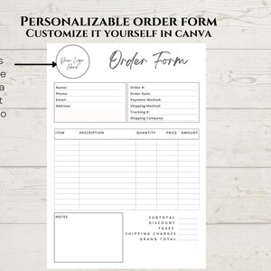 Simple Order Form. Custom Order Form Template for Canva. Printable ...
