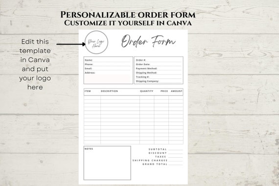 Simple Order Form. Custom Order Form Template for Canva. | Etsy