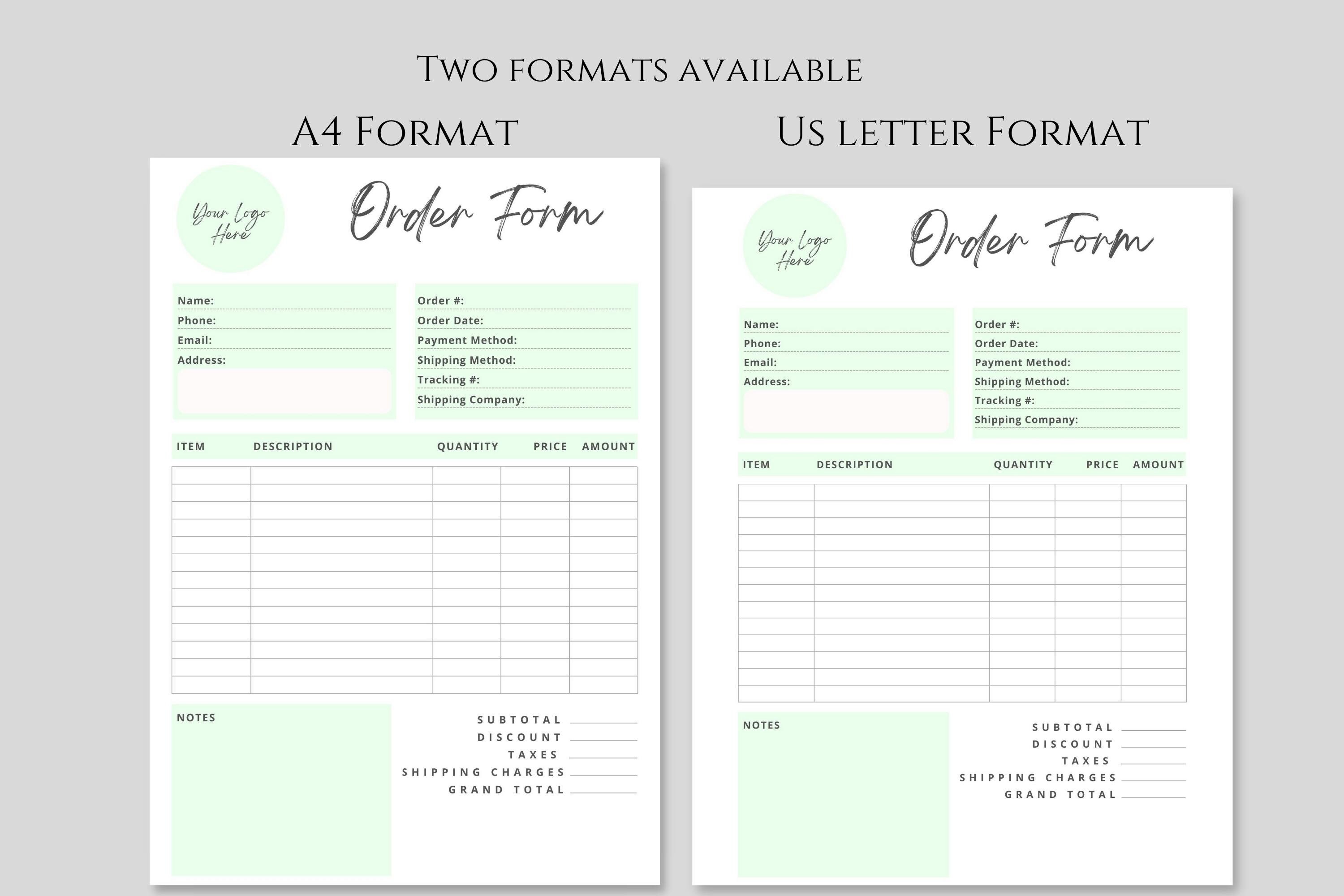Green Printable Crafters Order Form. Custom Order Form Template for ...