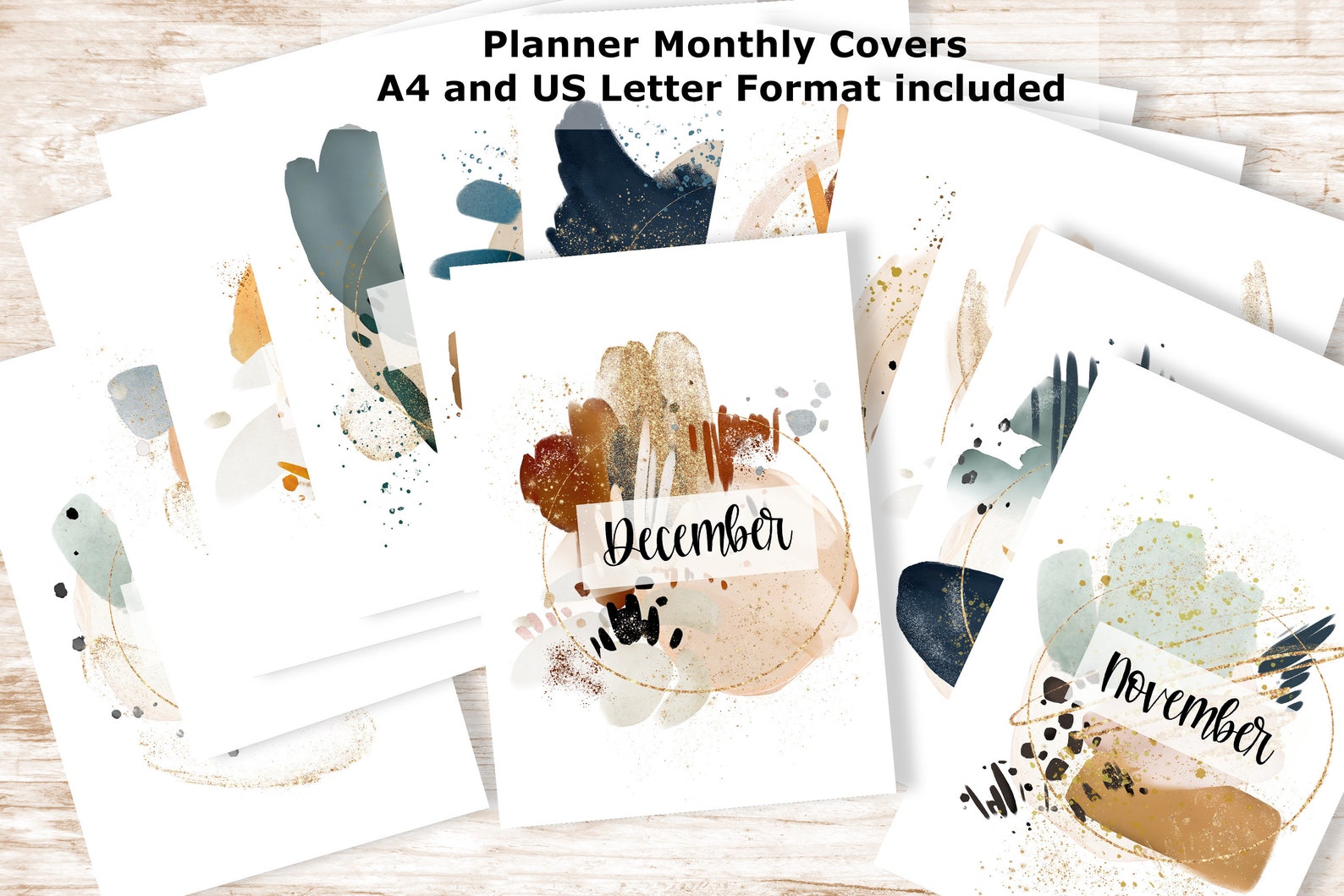 A4 Printable Monthly Planner Covers. Neutral Watercolor Agenda Monthly ...