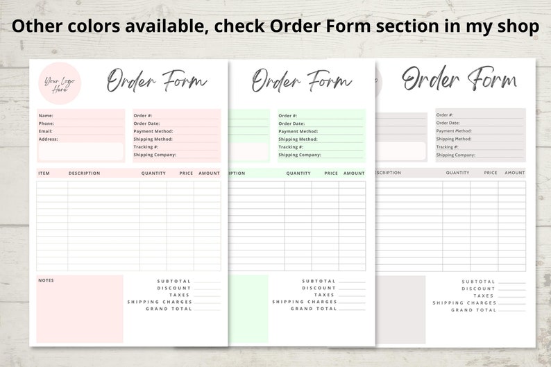 Green Printable Crafters Order Form. Custom Order Form Template for ...