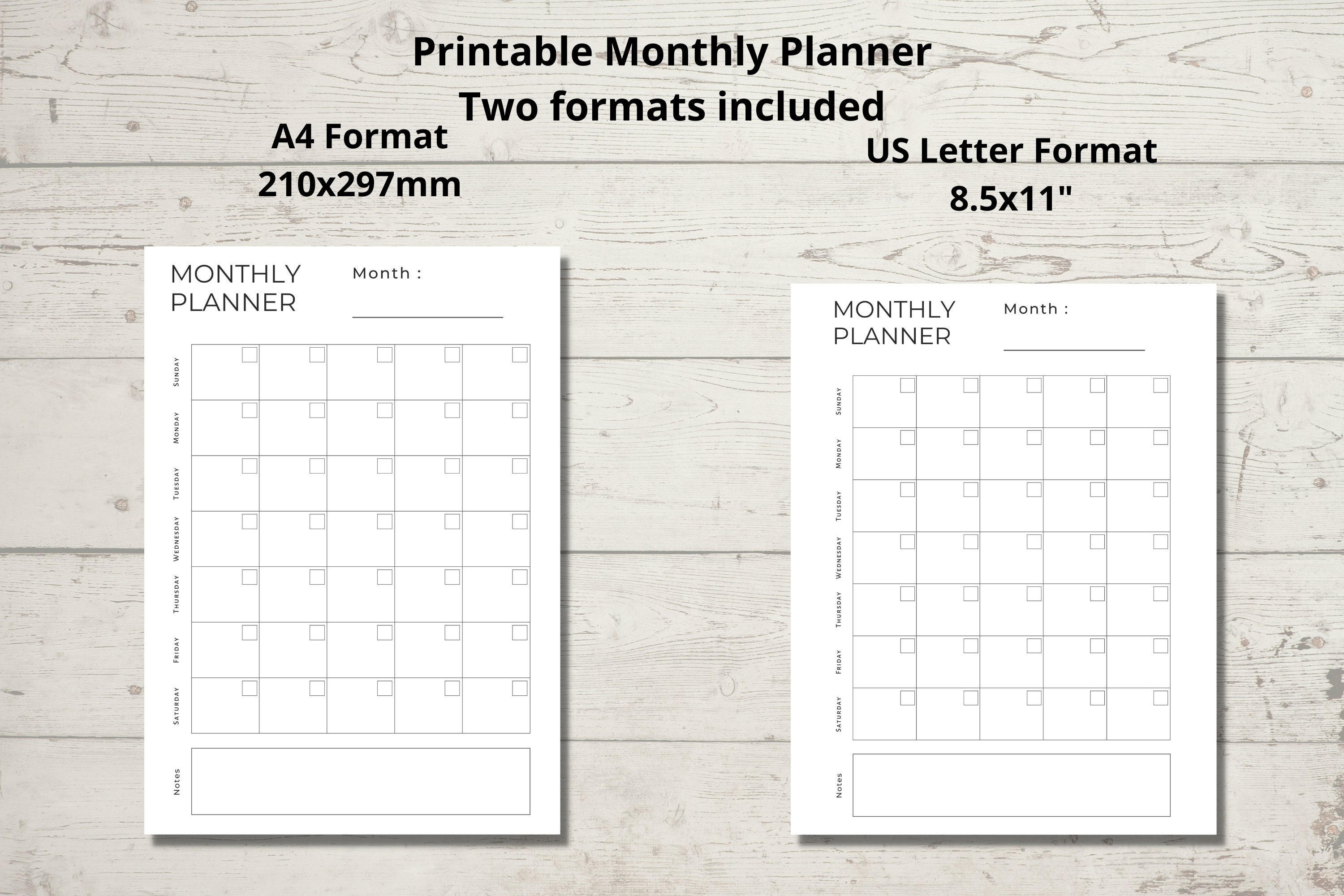 Printable A4 and US Letter Monthly Planner, Minimal Undated Monthly ...