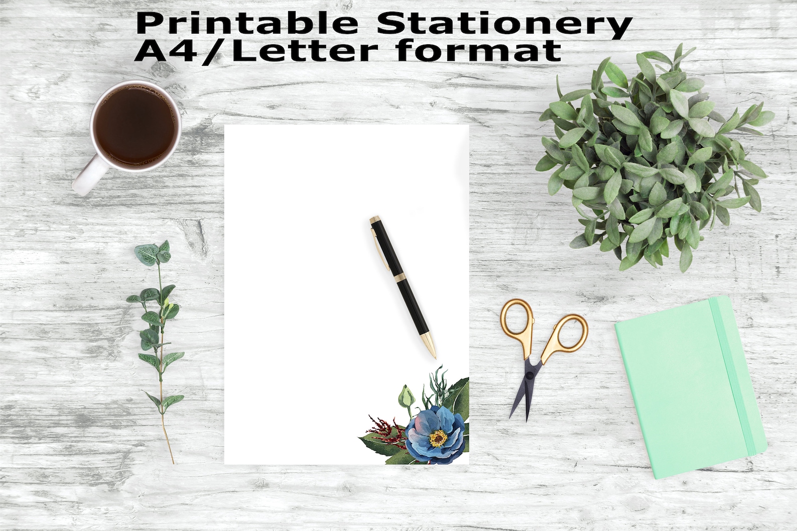 Blue Floral Printable Writing Paper, Stationery Printable, A4 and ...
