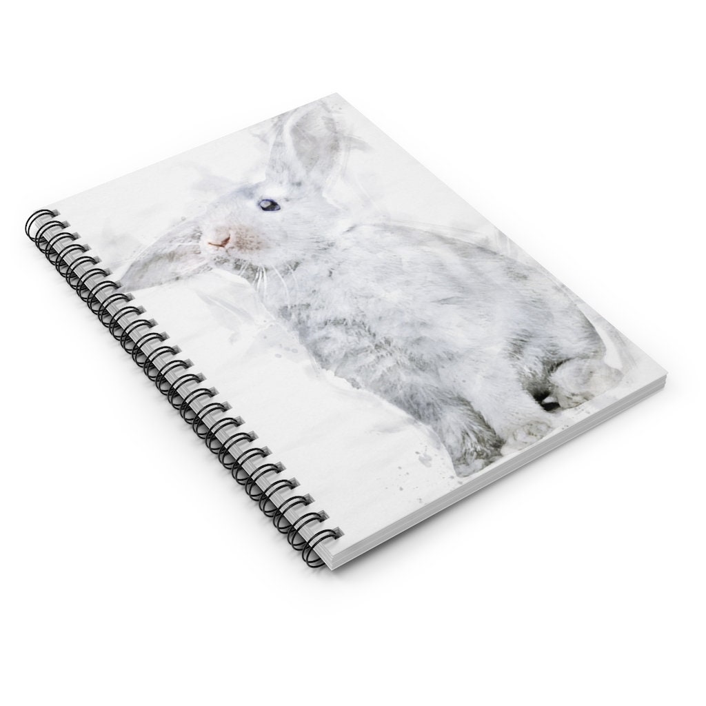 Watercolor Bunny Spiral Notebook. Cute Gray Rabbit Spiral Journal ...