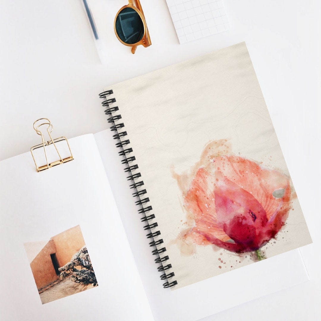 Watercolor Flower Spiral Notebook. Red Poppy Spiral Journal. Nature ...