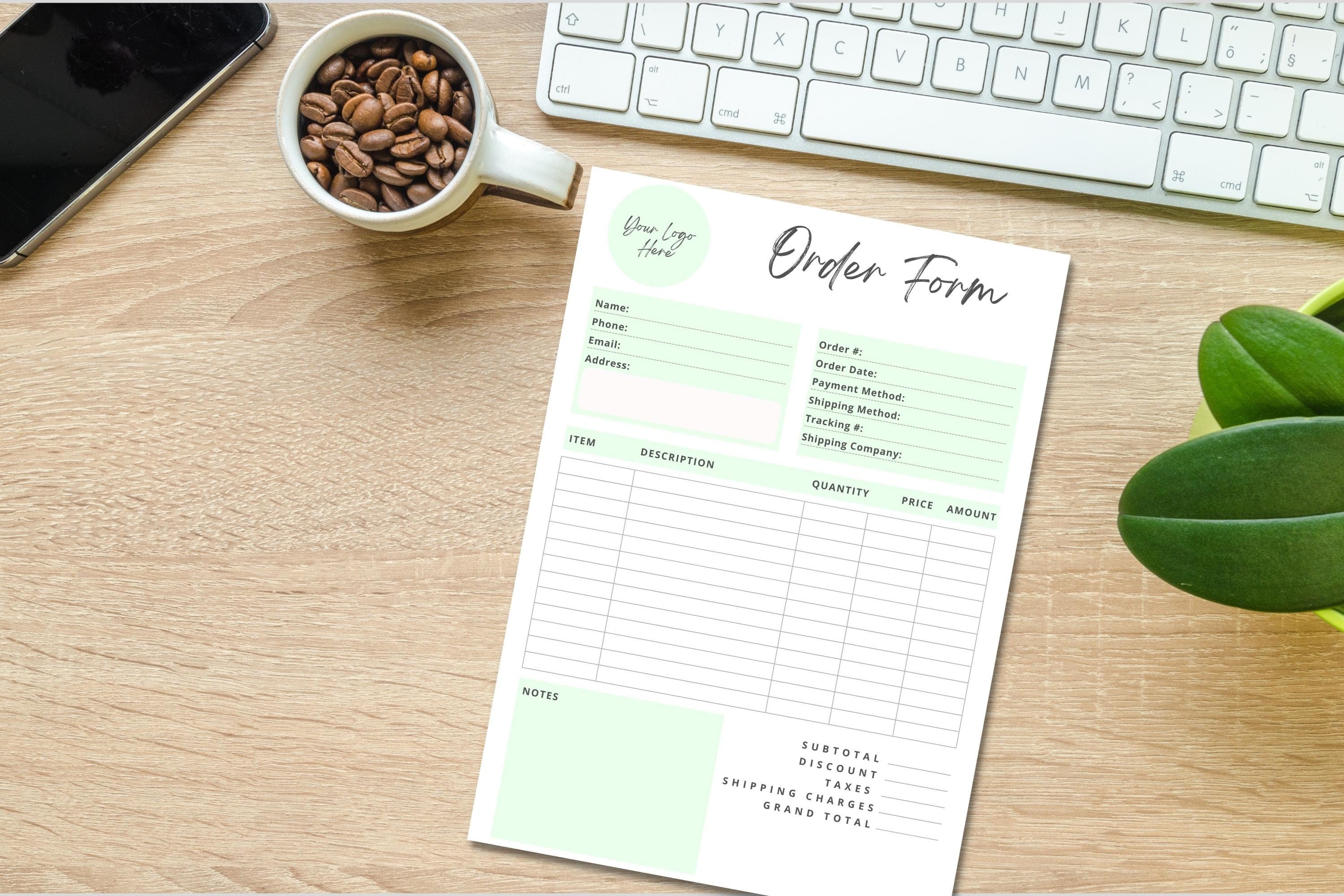 Green Printable Crafters Order Form. Custom Order Form Template for ...