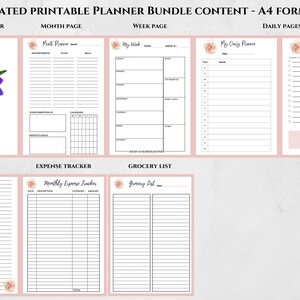 Printable Floral Undated Planner Bundle, Printable A4 Year Planner ...