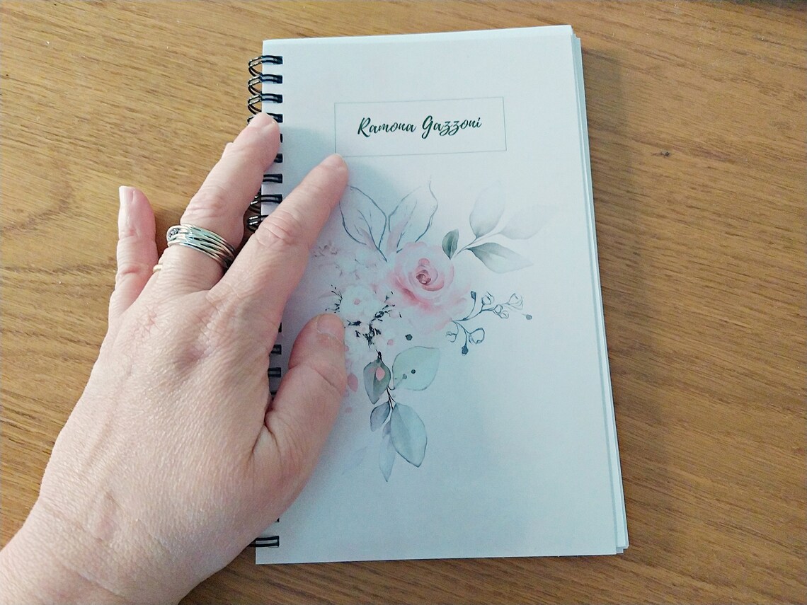 Custom Spiral Notebook. Watercolor Flower Notebook. Personalized Spiral ...