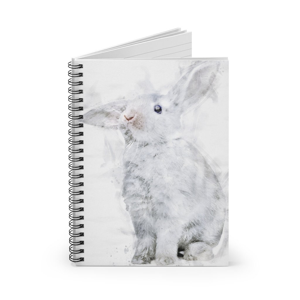 Watercolor Bunny Spiral Notebook. Cute Gray Rabbit Spiral Journal ...