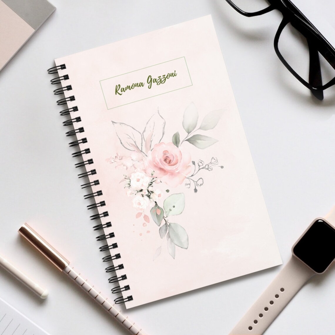 Custom Spiral Notebook. Watercolor Flower Notebook. Personalized Spiral ...