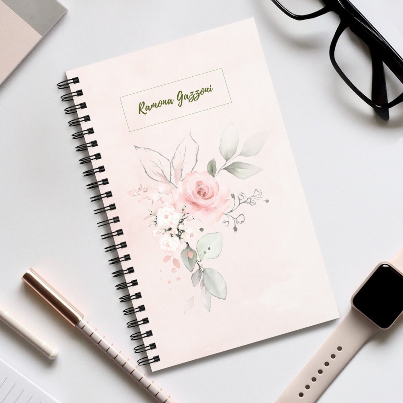 Custom Spiral Notebook. Watercolor Flower Notebook. Personalized Spiral ...