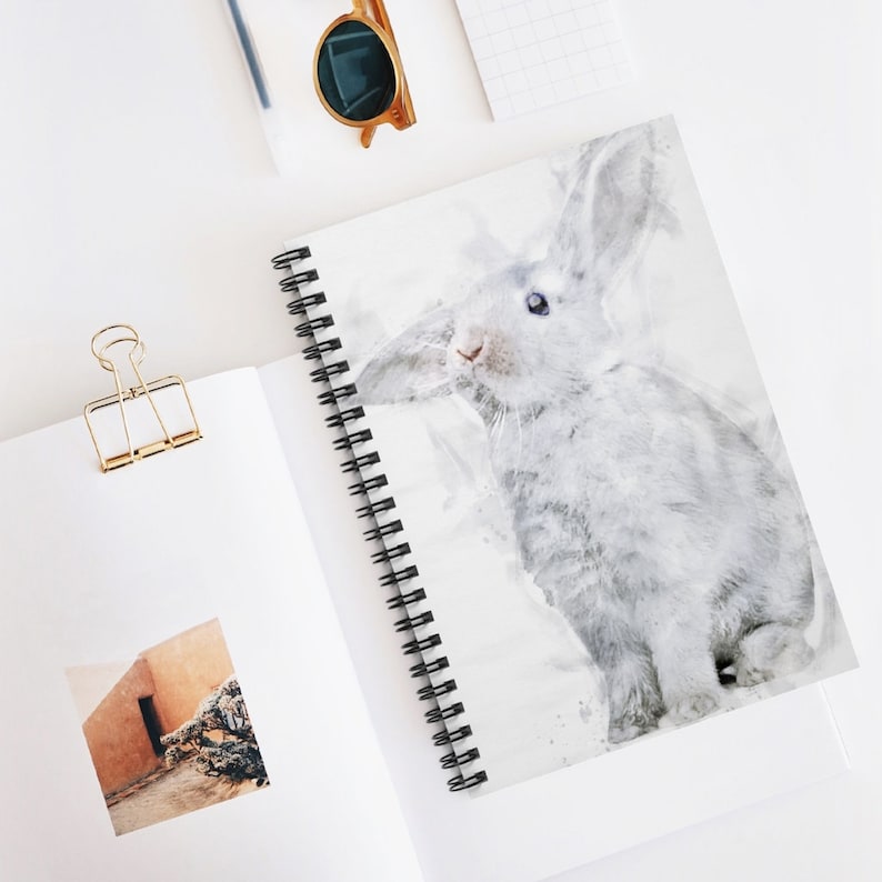 Watercolor Bunny Spiral Notebook. Cute Gray Rabbit Spiral Journal ...