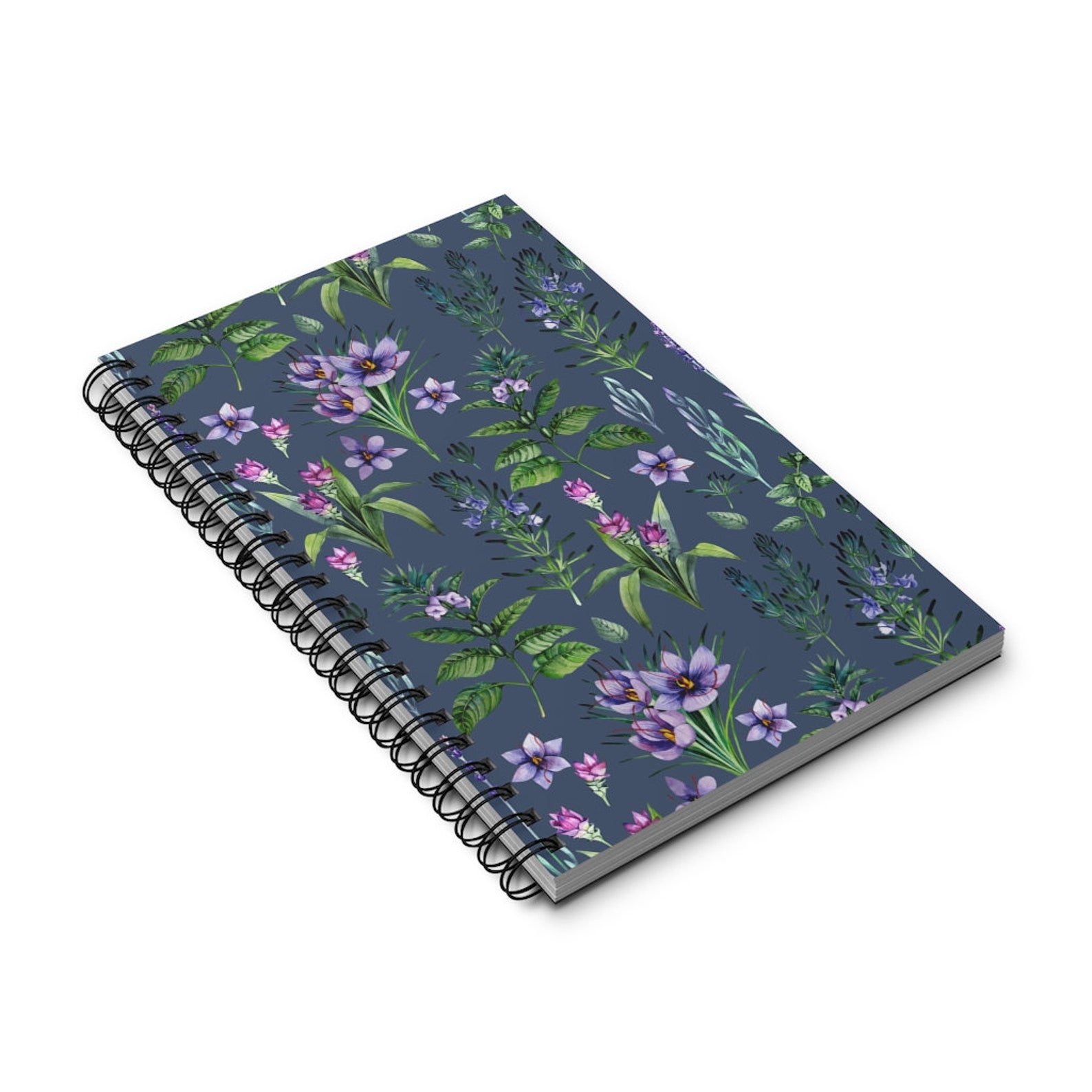 Beautiful Floral Spiral Notebook. Dusty Blue Spiral Journal. Flowers ...