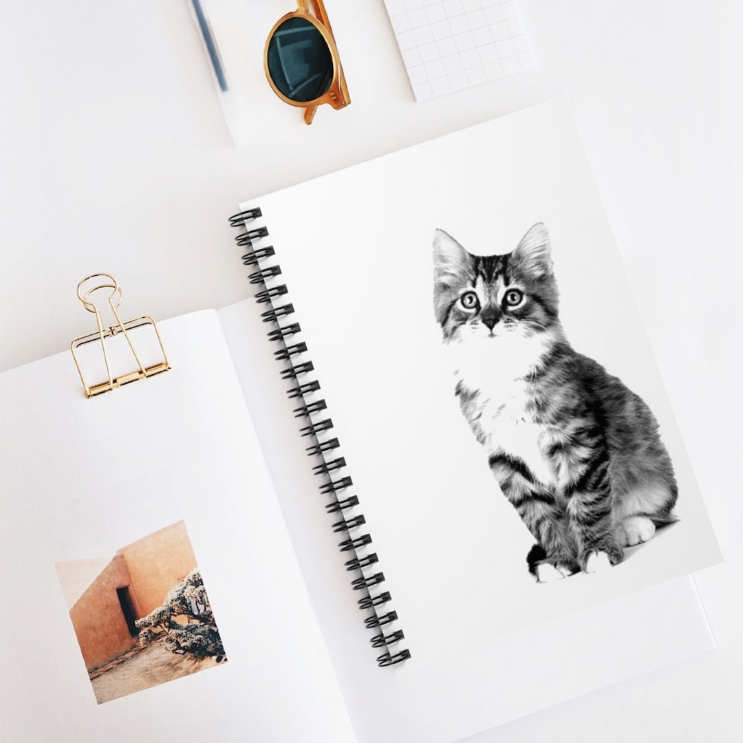 Grey Cat Spiral Notebook. Cute Spiral Journal. Animal Lover Notebook ...