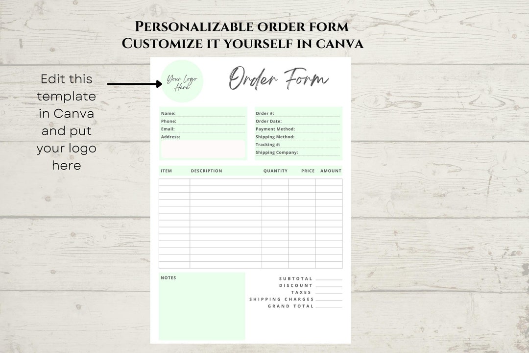 Green Printable Crafters Order Form. Custom Order Form Template for ...
