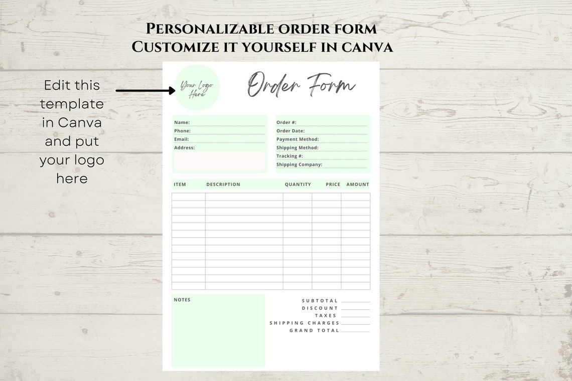 Green Printable Crafters Order Form. Custom Order Form Template for ...