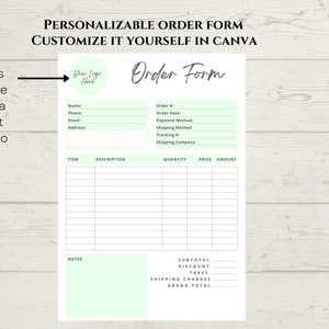 Green Printable Crafters Order Form. Custom Order Form Template for ...