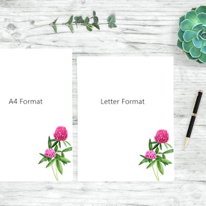 Clover Printable Writing Paper, Watercolor Flower Printable Stationary ...