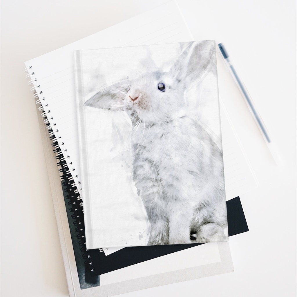 Gray Watercolor Bunny Hardcover Journal. Cute Gray Rabbit Notebook ...