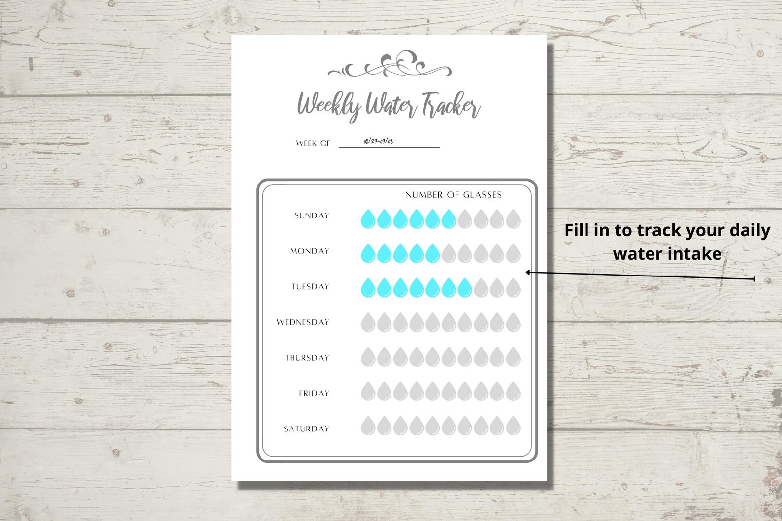 Printable Weekly Water Tracker. Digital Download. A4 and US Letter ...