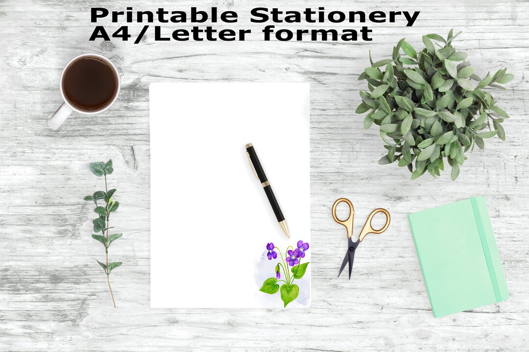 Watercolor Violet Printable Stationary, A4 and Letter Flower Paper ...