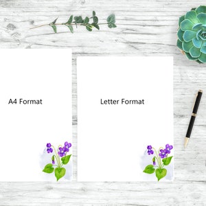 Watercolor Violet Printable Stationary, A4 and Letter Flower Paper ...