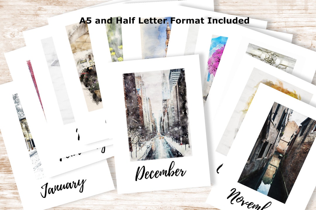A5 and Half Letter Illustrated Agenda Monthly Cover Pages. Printable ...