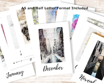 Printable A5 and Half Letter Illustrated Agenda Monthly Cover Pages ...