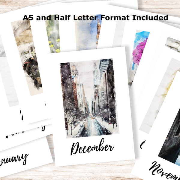 A5 and Half Letter Illustrated Agenda Monthly Cover Pages. Printable ...