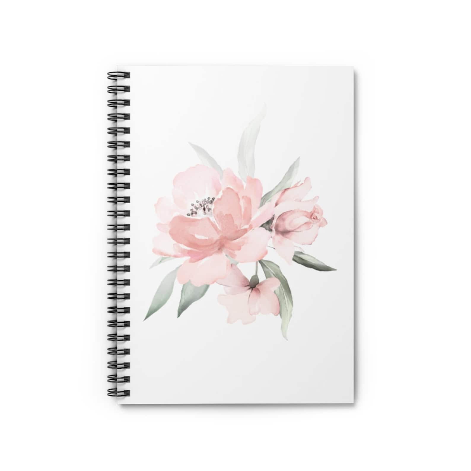 Pink Rose Spiral Journal. Romantic Notebook. Watercolor Flower Notebook ...
