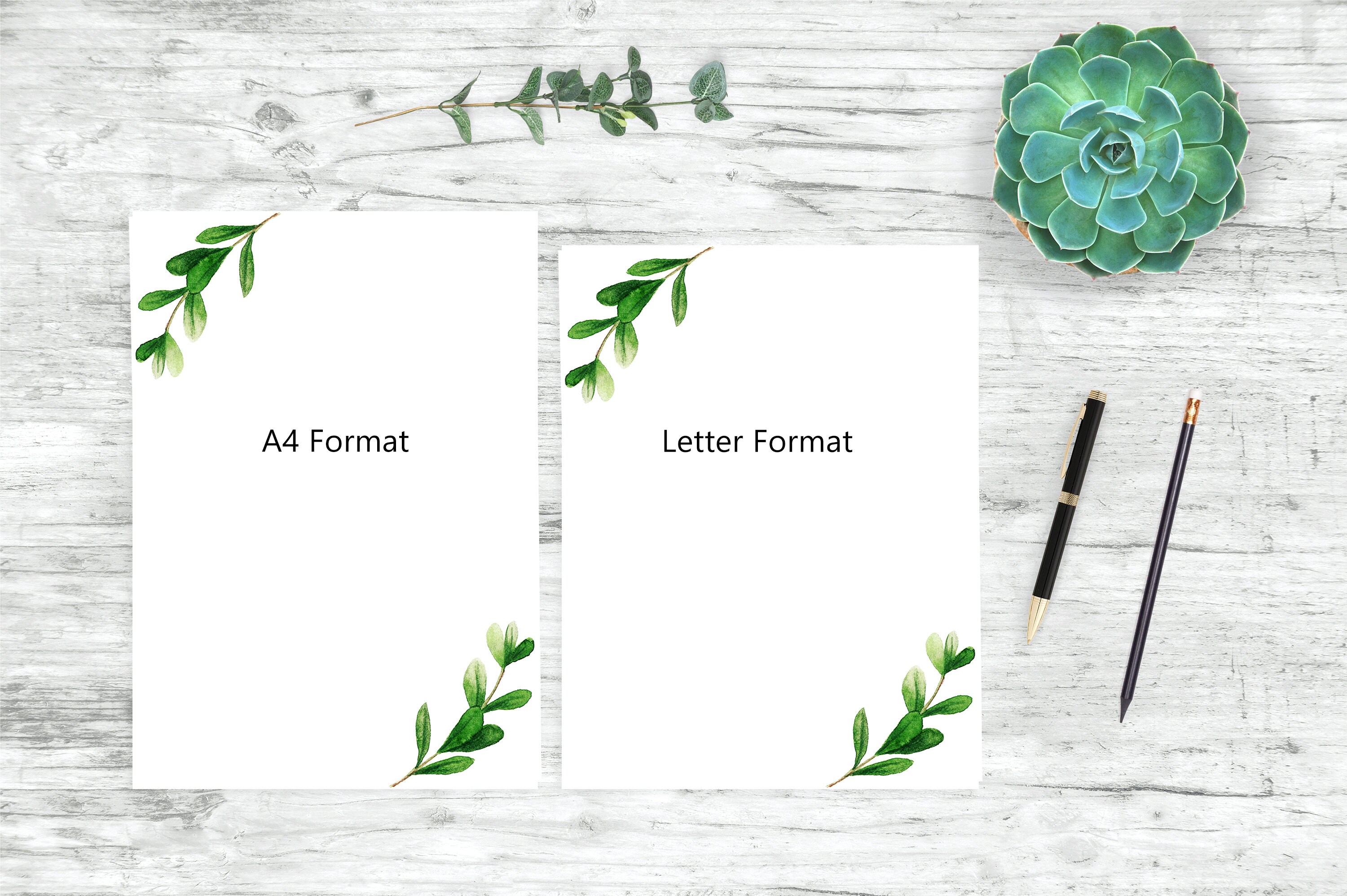Watercolor Branch Stationery Printable, A4 and Letter Paper, Printable ...