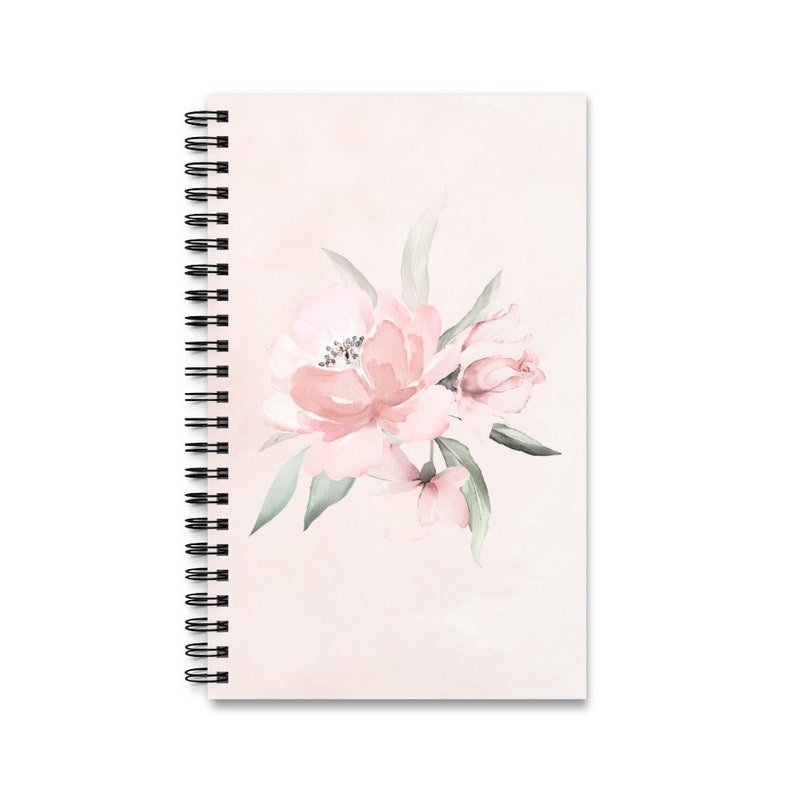 Floral Romantic Notebook. Blank, Dotted or Lined Pink Rose Spiral ...