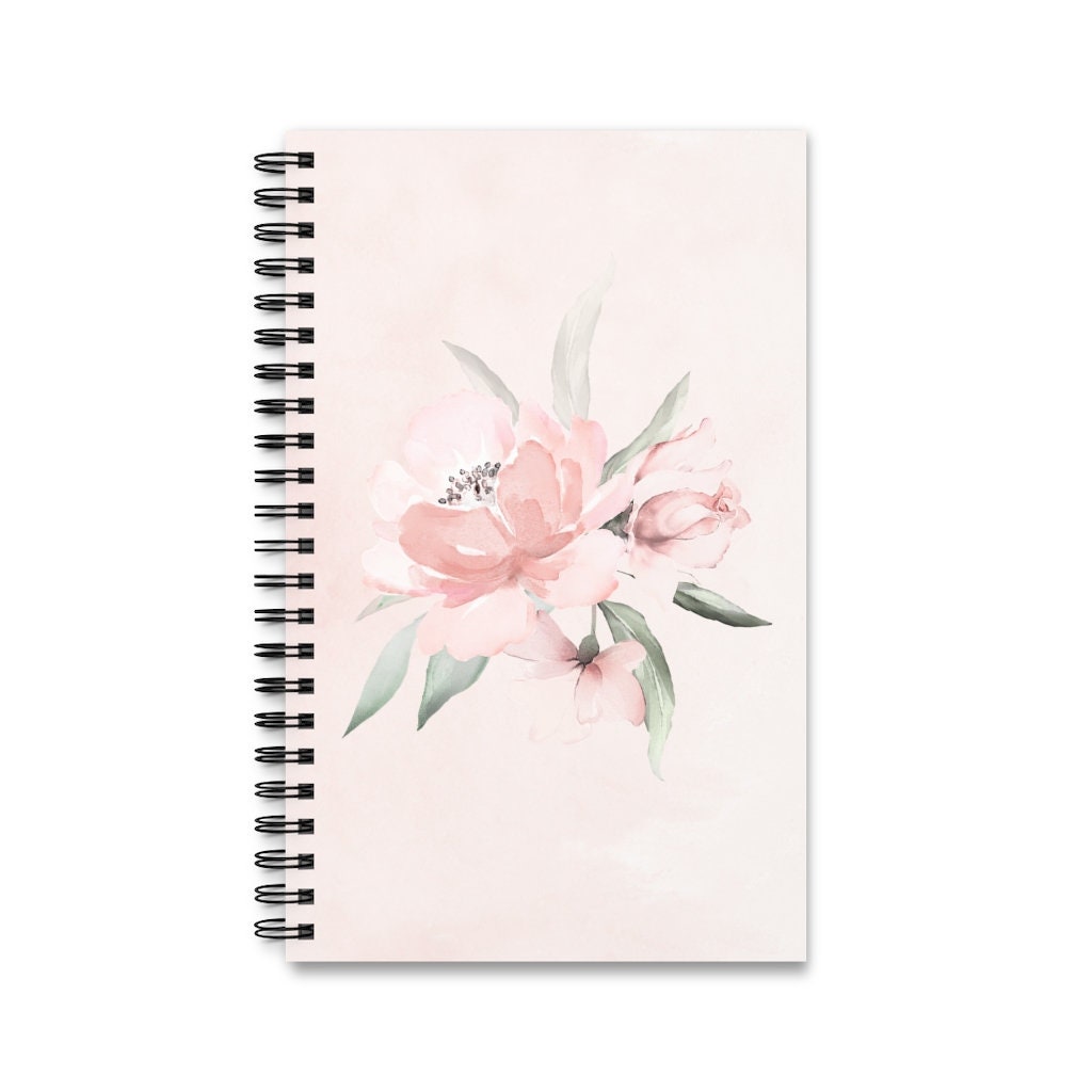 Floral Romantic Notebook. Blank, Dotted or Lined Pink Rose Spiral ...