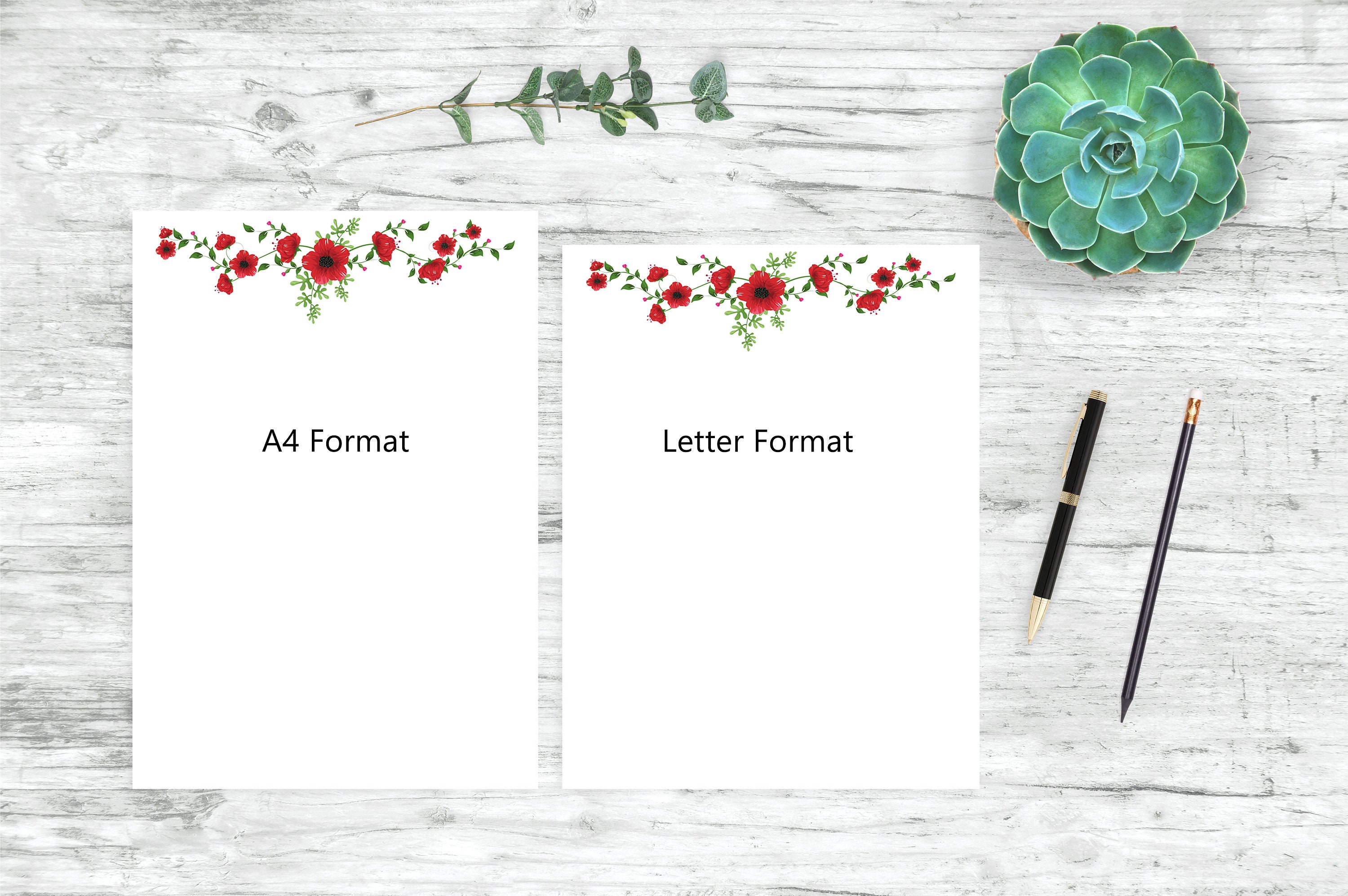 Red Flower Printable Stationary, A4 and Letter Writing Paper ...