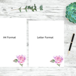 Printable Writing Paper, Watercolor Pink Rose Printable Stationery, A4 ...