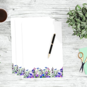 Set of 4 Watercolor Flower Printable Stationary, A4 and Letter Paper ...