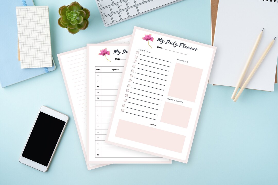 Pink Daily Planner Printable, Printable A4 Daily Planner, Agenda Daily ...