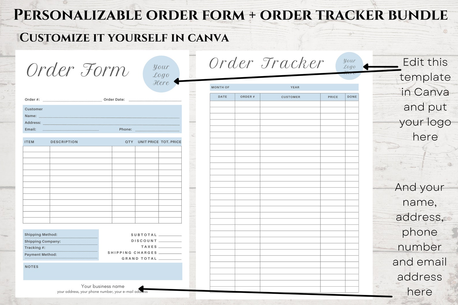Blue Printable Crafters Order Form and Log. Custom Order Form Template ...