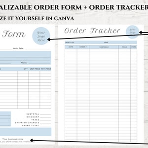 Blue Printable Crafters Order Form and Log. Custom Order Form Template ...