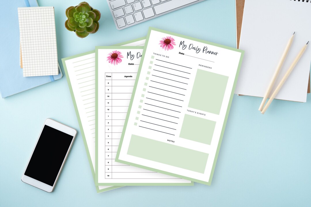 Green Daily Planner Printable, Printable A4 Daily Planner, Agenda Daily ...