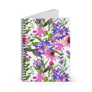 Romantic Notebook. Watercolor Flower Spiral Notebook. Botanical Spiral ...