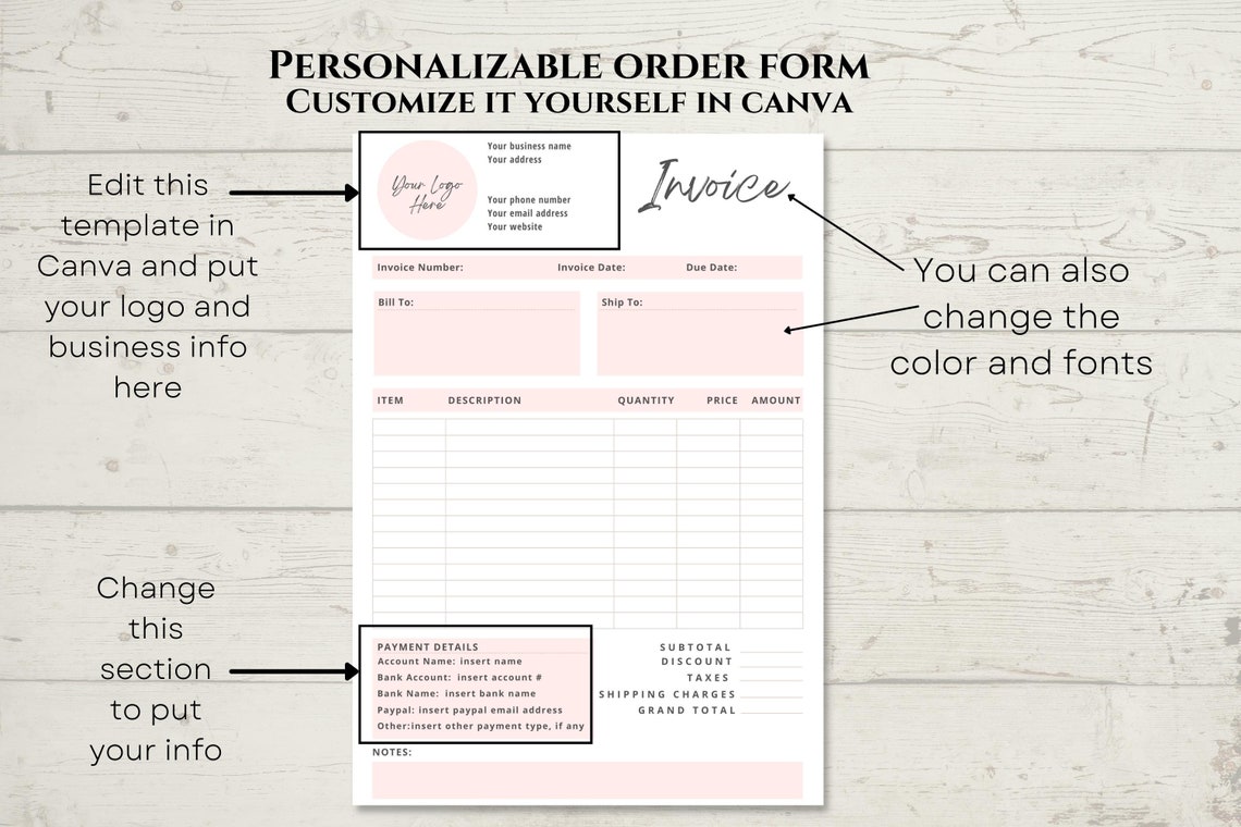 Custom Invoice Form Template for Canva. Printable Crafters Invoice Form ...
