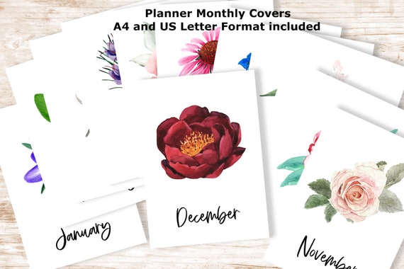 Flower Agenda Monthly Cover Pages. Printable Monthly Planner | Etsy