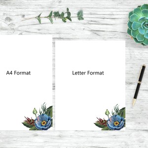 Blue Floral Printable Writing Paper, Stationery Printable, A4 and ...