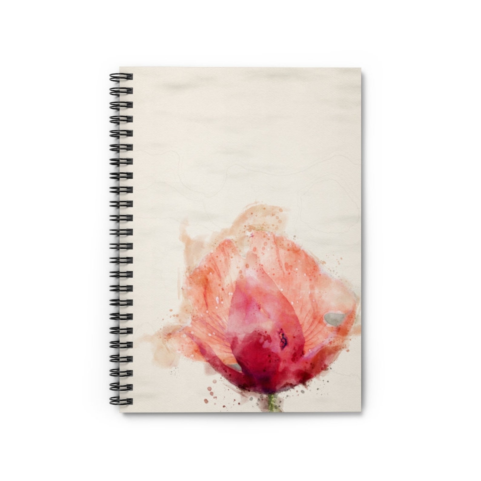 Watercolor Flower Spiral Notebook. Red Poppy Spiral Journal. Nature ...