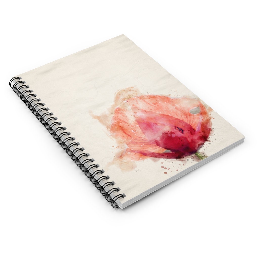 Watercolor Flower Spiral Notebook. Red Poppy Spiral Journal. Nature ...