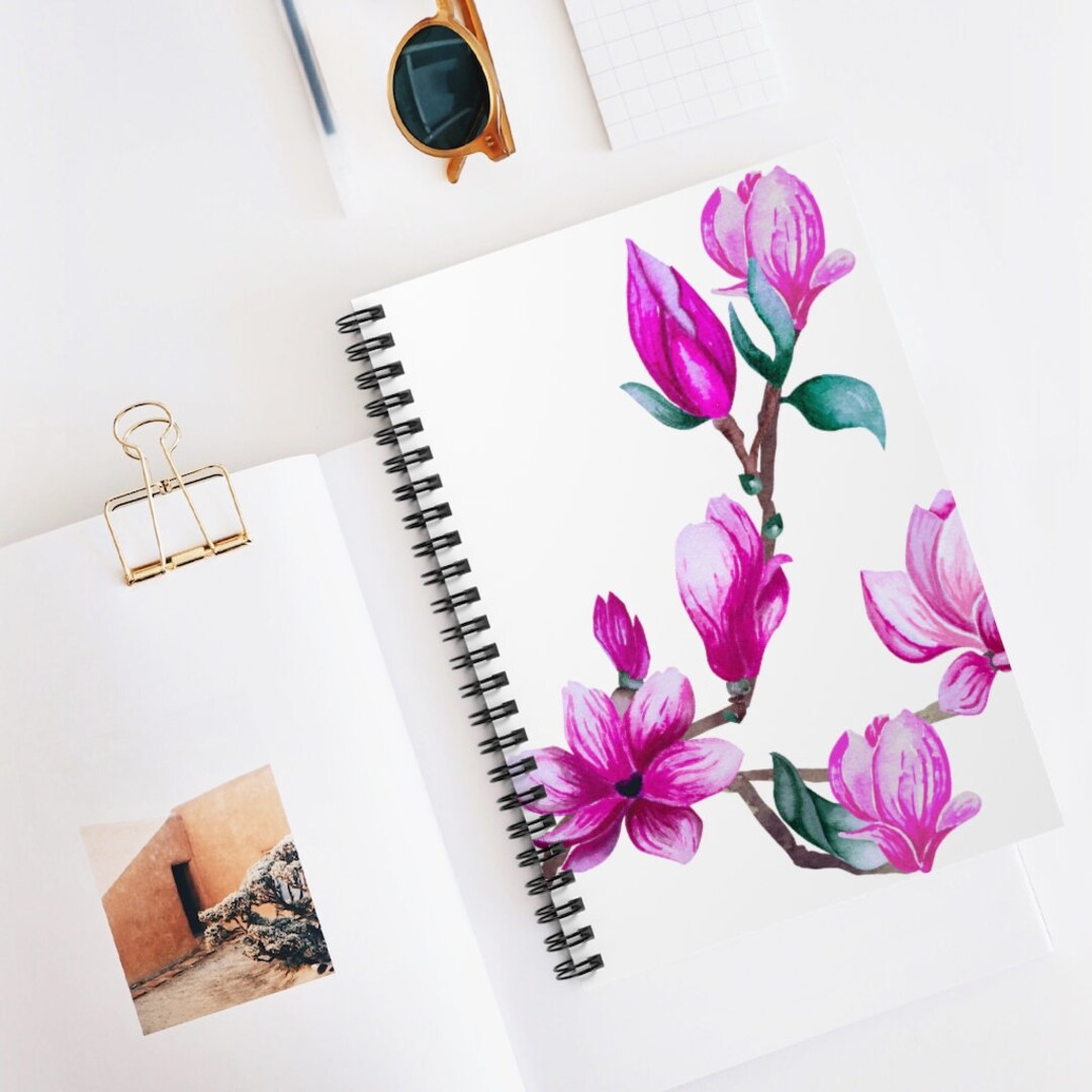 Romantic Notebook. Watercolor Flower Spiral Notebook. Magnolia Spiral ...
